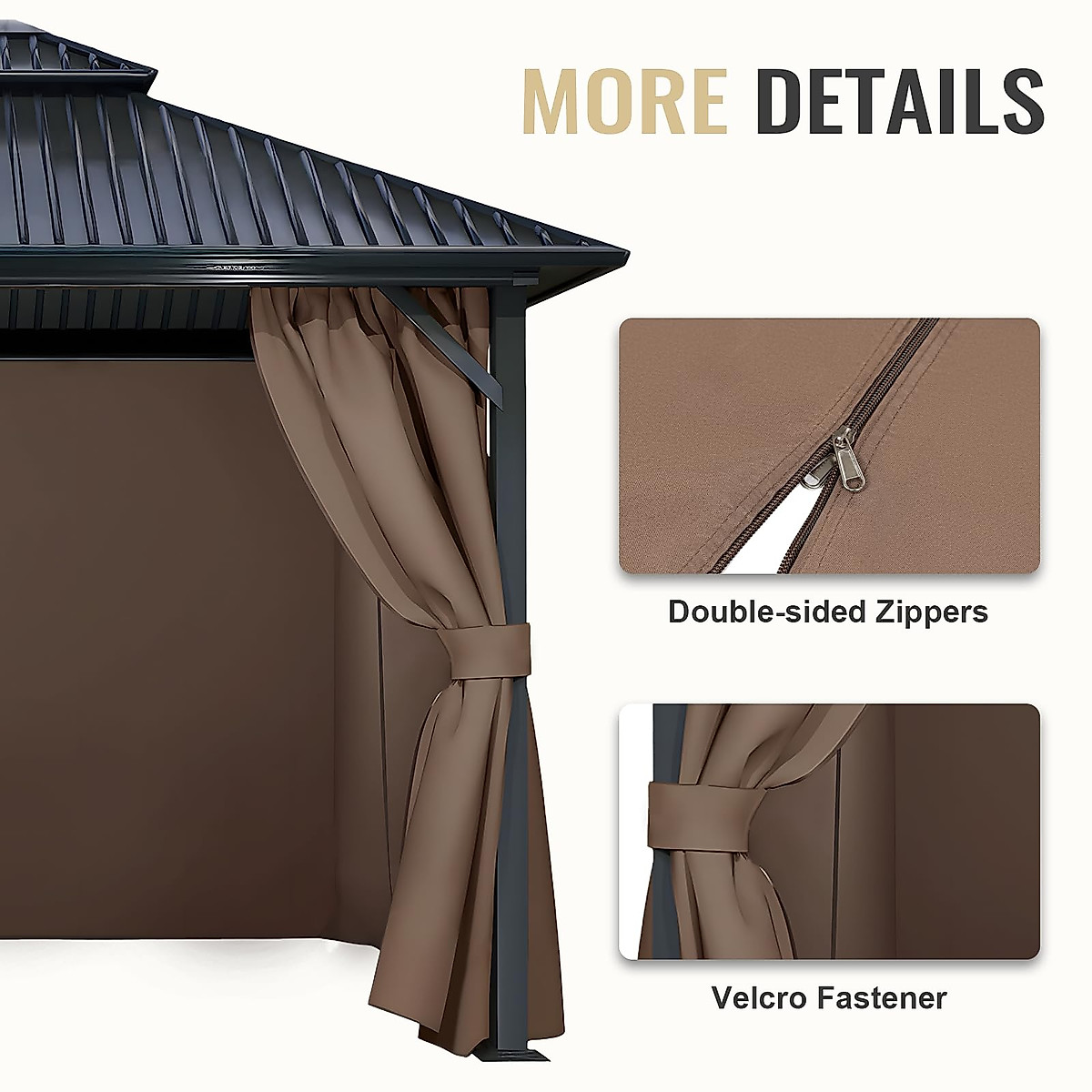 COWVIE 4-Panel 12' x 12' Gazebo Replacement Curtains, Patio Privacy Sidewalls with Double Zipper, Replacement for Outdoor Gazebo Canopy (Curtain Only)