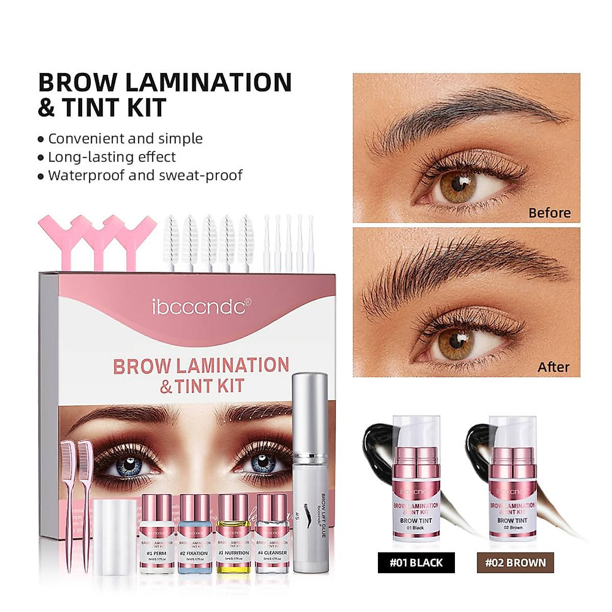 Upgrade Brow Lamination Kit - Professional DIY Eyebrow Lift Kit Black & Brown Color Fuller Thicker Brows for 6 Weeks, Easy to Use Instant Brow Lift Perm At-Home Eyebrow Lamination Kit