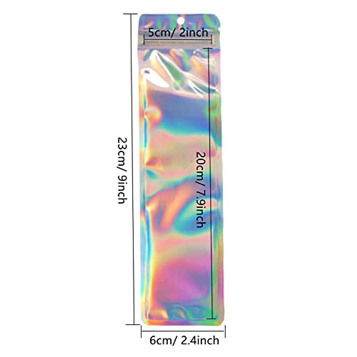100pcs Holographic Ziplock Packaging Storage Bag Pen Packaging Bags for Small Business-2.4x9 inch Resealable Smell Proof Storage Bags for Packaging Lipgloss,Jewelry,Cosmetic,Candy