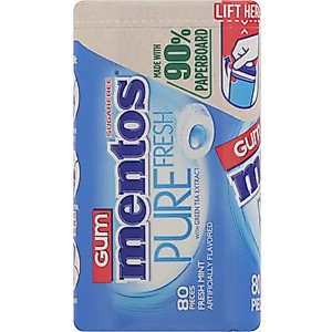 Mentos Pure Fresh Sugar-Free Chewing Gum with Xylitol, Fresh Mint, in a recyclable 90% Paperboard Bottle, 80 Piece (Pack of 1)