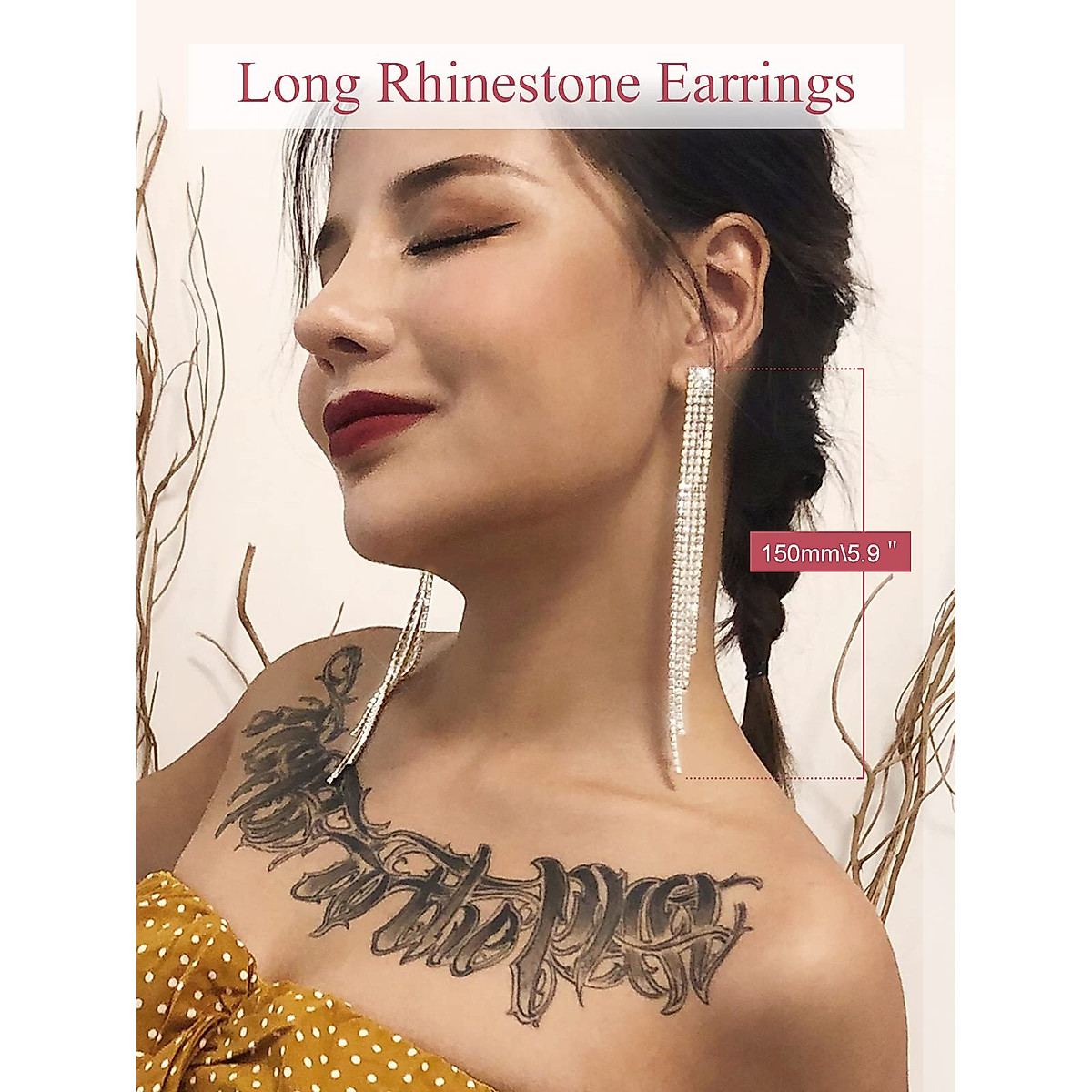 FOCALOOK Rhinestone Earrings for Women Sparkly Prom Earrings Long Dangle Drop Iridescent Earrings