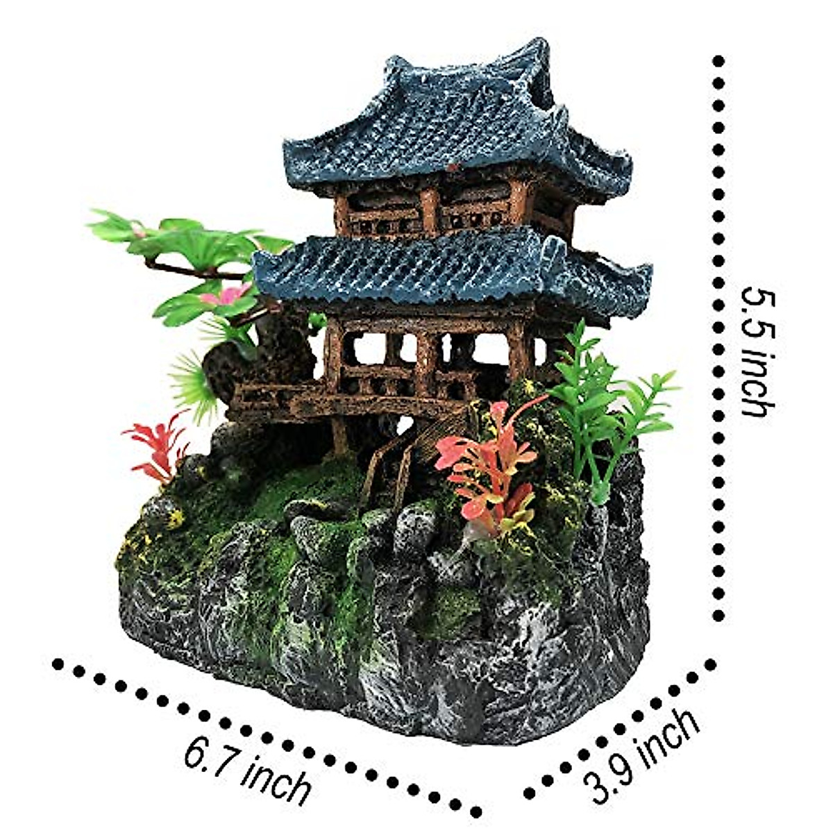 SLOCME Aquarium Classical Resin Castle Decorations - Fish Tank Realistic Details Castle,Fish Tank Green Leaf Castle Aquarium Accessories