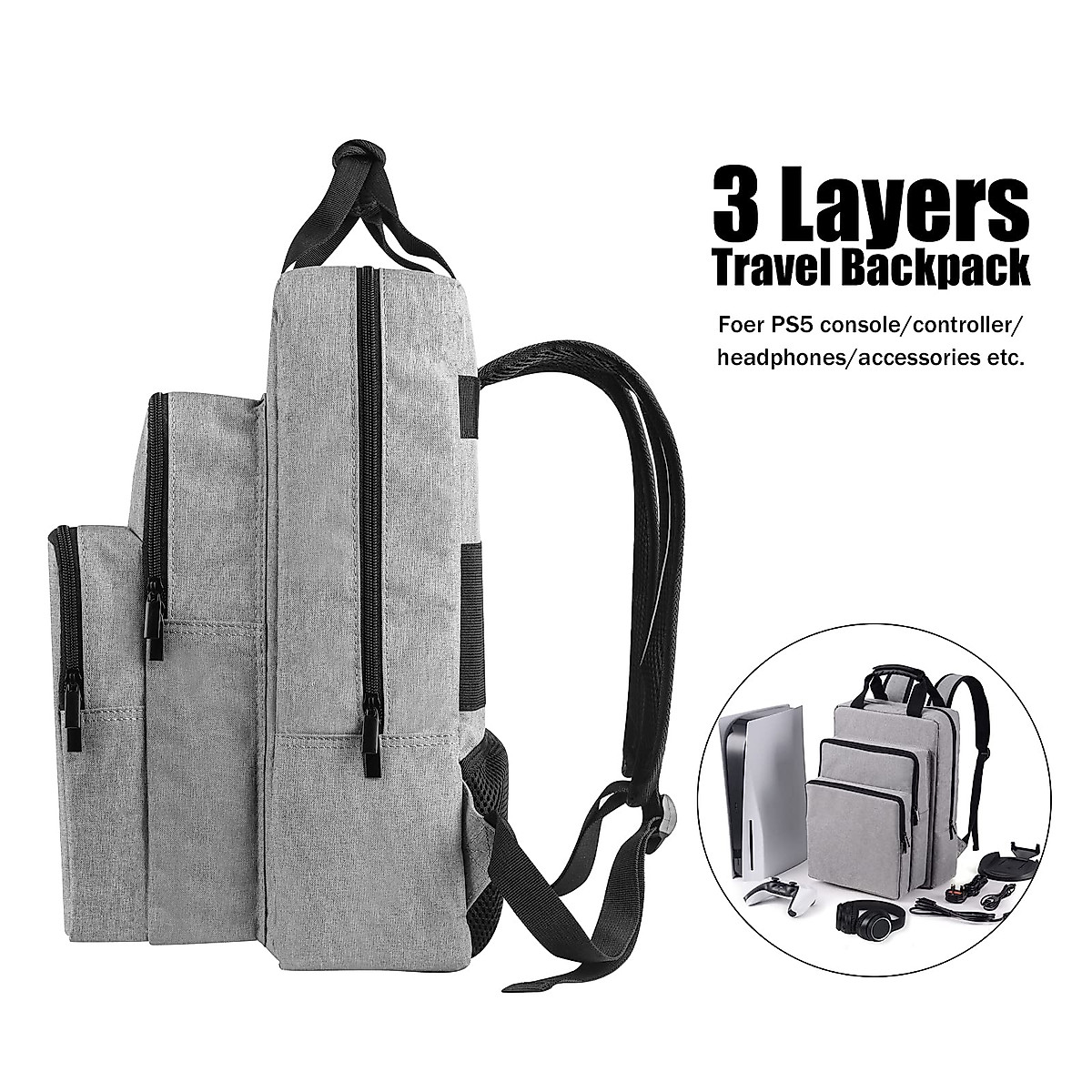 For PS5 Backpack , Compatible with Console and Playstation 5 Disk/Digital Edition, 3 Layers Capacity Travel Carrying Case Travel Storage Bag For PS5 Accessories.