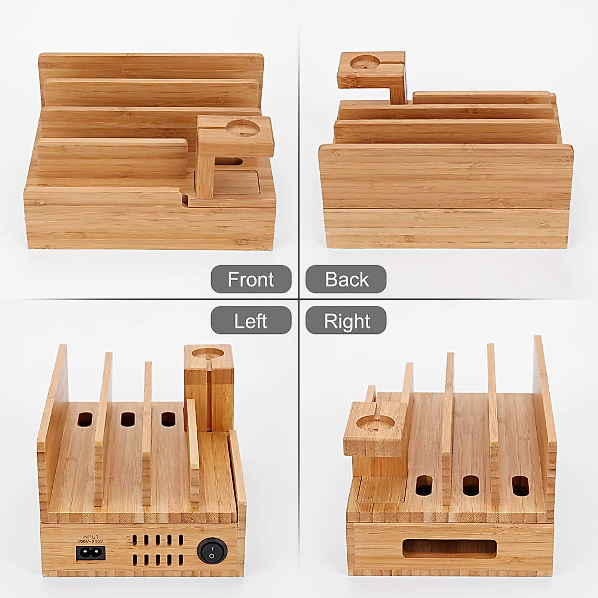 OthoKing Charging Station Organizer,Fast Charging Station for Multiple Device 5-Port USB Bamboo Wood Charging Dock,Universal Apple Watch Phone Pad and Android Like Samsung Cell Phones & Tablets