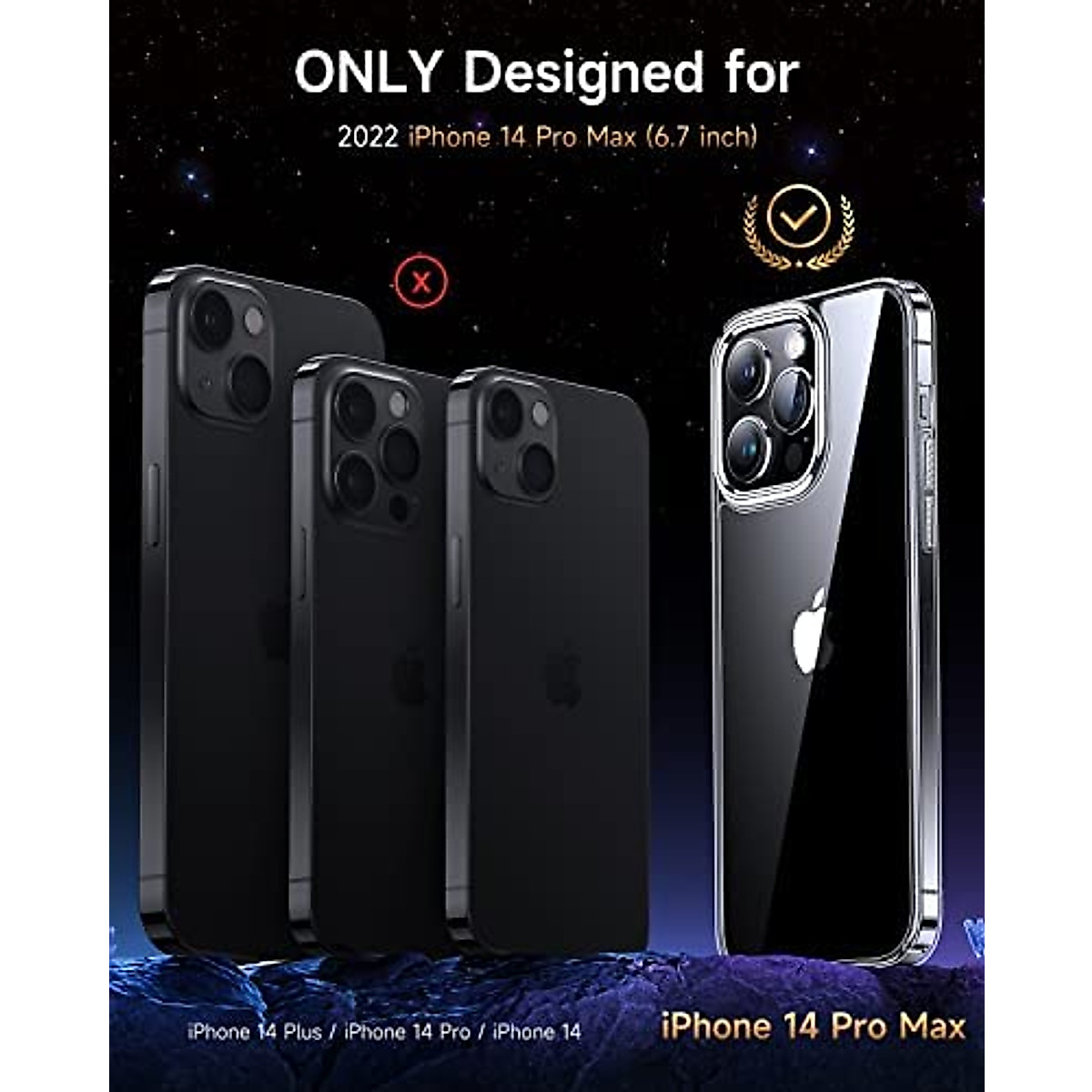 Humixx Crystal Clear Designed for iPhone 14 Pro Max Case, with 2X Screen Protector + 2X Lens Protector [Not-Yellowing][Full Body Protection] Shockproof Protective iPhone 14 Pro Max Phone Case 6.7 Inch