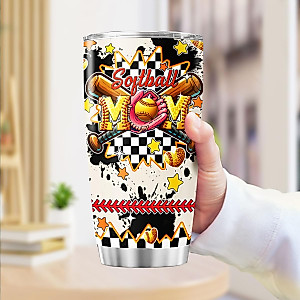 HUBUPU Checkered Water Funny Modern Mother Tumblers Simply Mama For Coffee Cups Women Mothers Simple, Softball Gifts, Tumbler 20 Oz With Lid And Straw, Softball Mom Colorful