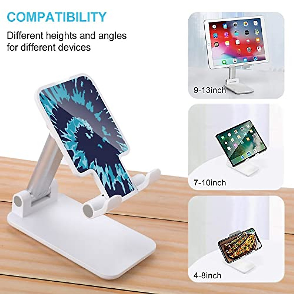 Navy Blue Tie Dye Cell Phone Stand for Desk Foldable Phone Holder Height Angle Adjustable Sturdy Stand White-Style