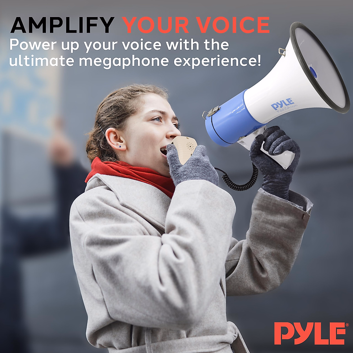 Pyle Megaphone PA Bullhorn Speaker - Built-in Siren 50 Watts Rechargeable Battery- 10 Sec Record Function for Football Baseball Basketball Cheerleading Fans Coaches or for Safety Drills - (PMP59IR)
