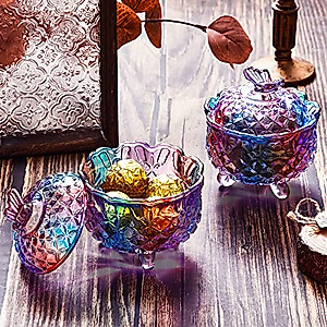 Yaomiao 2 Pcs Purple Blue Crystal Candy Jar with Lid 10 oz Glass Candy Dish Vintage Embossed Glass Candy Jar for Cookie Wedding Buffet
