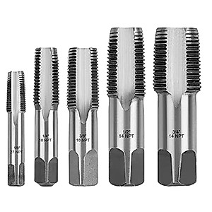 HORUSDY 5-Piece NPT Pipe Tap Set, Sizes Includes 1/8", 1/4", 3/8", 1/2" and 3/4"
