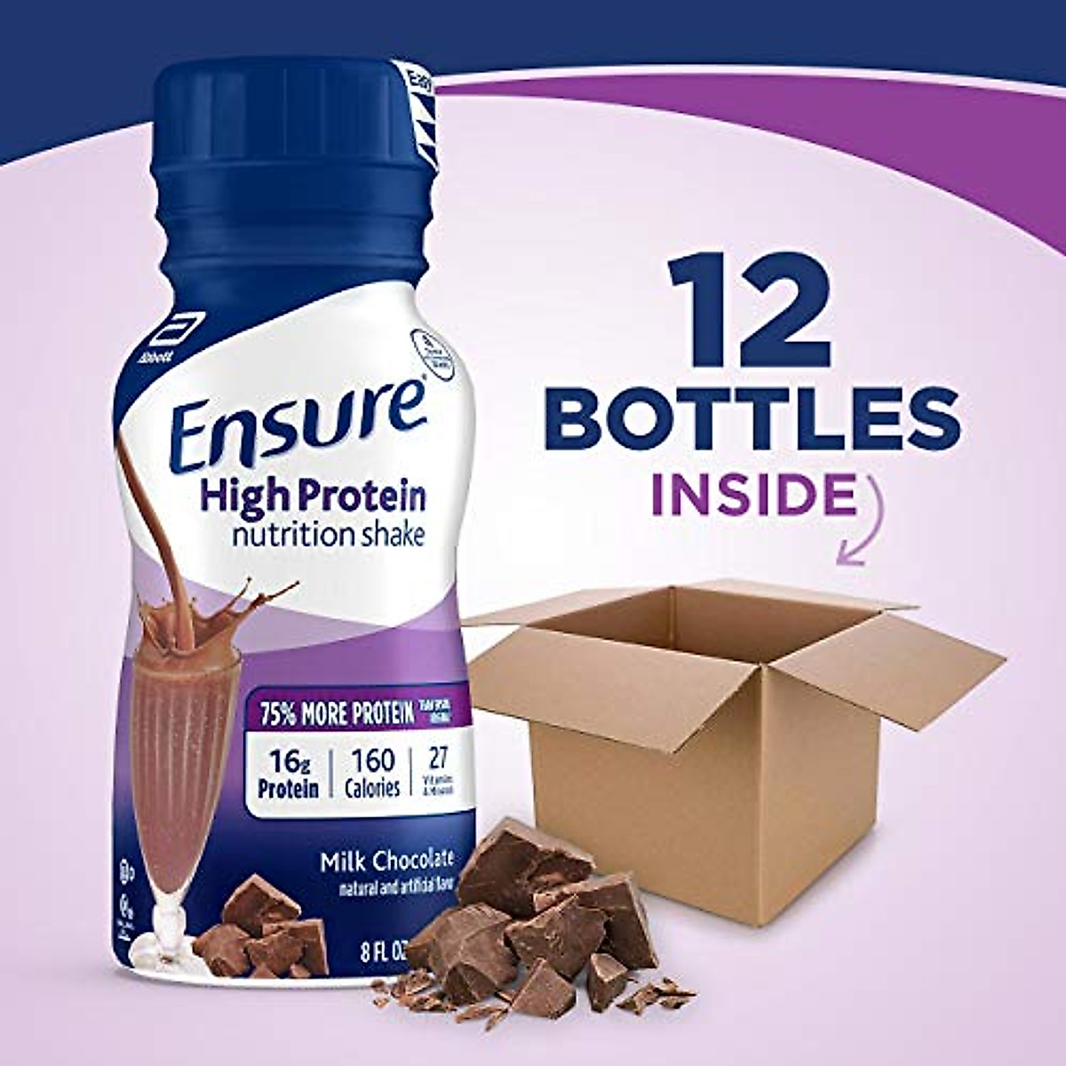 Ensure High Protein Nutritional Shake with 16g of Protein, Ready-to-Drink Meal Replacement Shakes, Low Fat, Milk Chocolate, 8 Fl Oz (Pack of 12)