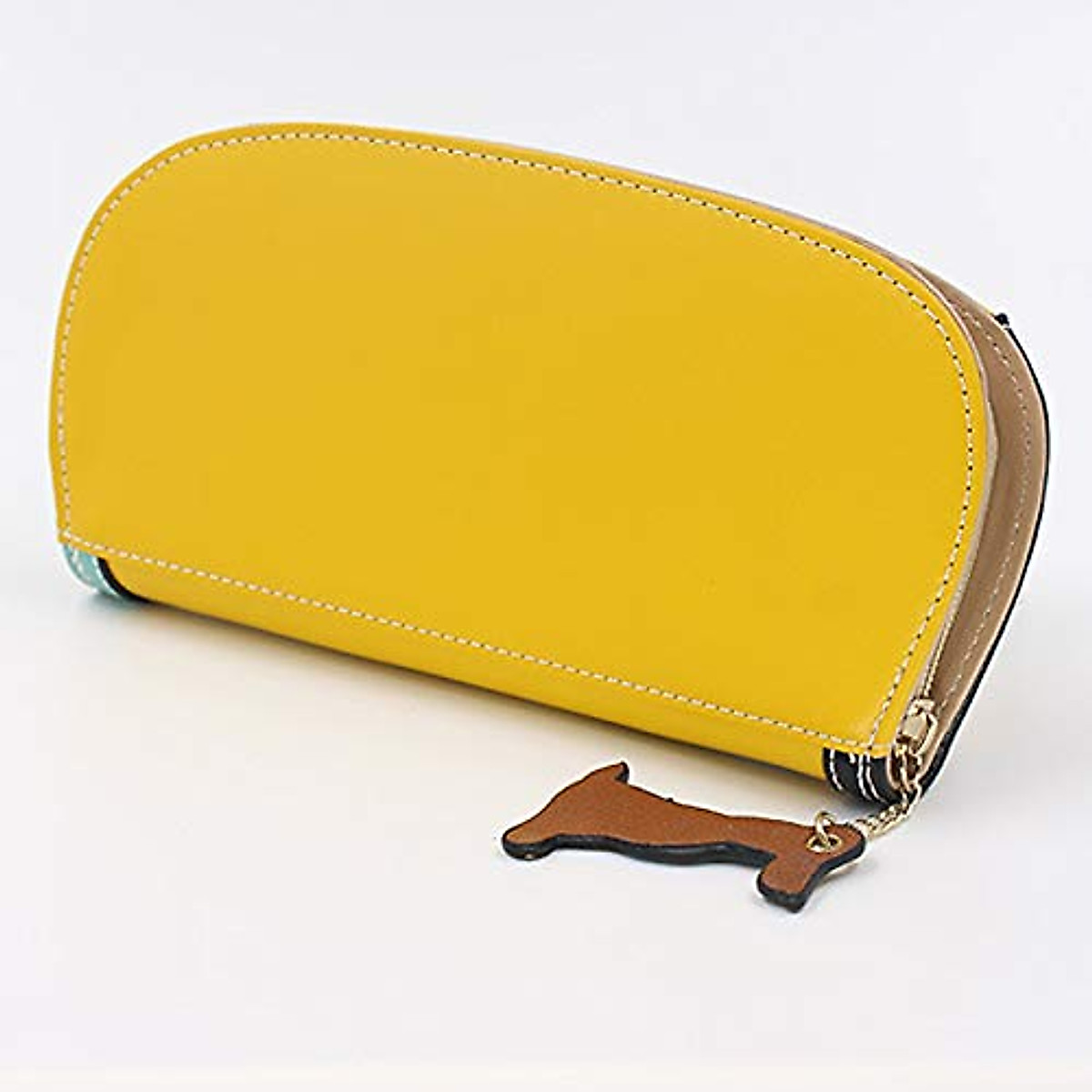 KENNEDY US Faux Leather Zip Around Dog Clutch Wallet with Phone Card Holders Cute Long Wallet for Women, Yellow