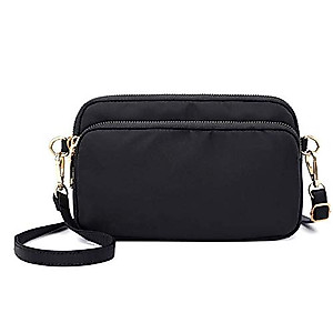 Nylon Small Women Crossover Body Phone Purse Bag Wristlet Clutch Wallet Handbag for Samsung Galaxy S20 Ultra, S20 FE 5G, A11 A21 A51 A71 A10S A20S A21S A20, Note 20 10 9,S10 Lite S10 Plus (Black)