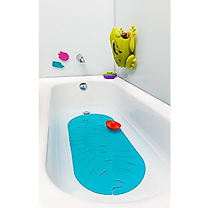Boon B11192 RIPPLE Textured Non Slip Baby Bath Tub Mat with Hanging Hook and Drain Holes, Blue