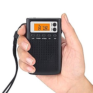 Portable Radio Emergency AM FM Radio Compact Portable Pocket Auto Search Battery Back Clip Player Outdoor (Black)