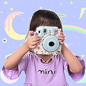 Protective & Portable Case Compatible with fujifilm for instax Mini 11/9 /8/8+ Instant Film Camera with Accessory Pocket and Adjustable Strap - Rainbow&Unicorn by SAIKA