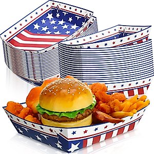 Sieral American Flag Paper Food Tray Independence Day Dinnerware Party Decorations Red White and Blue Paper Hot Dog Trays Patriotic Theme Candy Food Serving Trays for 4 of July Supplies (100 Pcs)