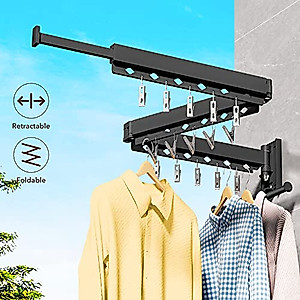 ZdwCyl Wall Mounted Clothes Hanger,Clothes Drying Rack,Laundry Drying Rack,Laundry Rack Wall Mount,Space Saver,Retractable Drying Rack Clothing,Collapsible(Tri-Fold), Windproof Holes,with Clips