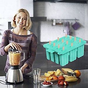 Waybesty Popsicles molds, 12 Pieces Silicone Popsicle Maker Molds Food Grade Ice Pop Mold for ice cream 50 popsicle sticks 50 popsicle bag (12 Cavities, Blue)