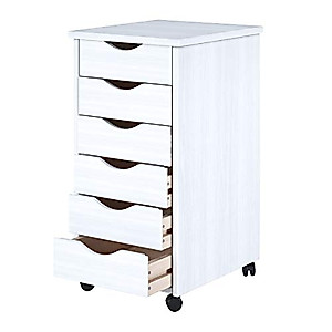 Adeptus Solid Wood 6 Drawer Roll Cart - White