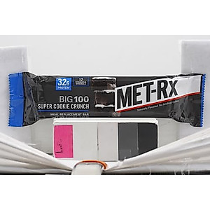 MET-Rx Big 100 Protein Bar, Meal Replacement Bar, 32G Protein, Super Cookie Crunch, 9 Bars (Pack of 1)