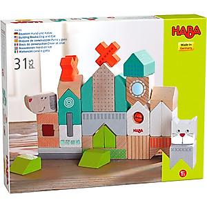HABA Dog and Cat Building Blocks - 31 Piece Wood Stacking Toy (Made in Germany)