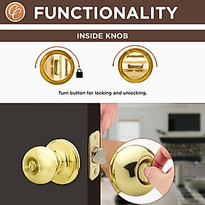 Copper Creek BK2030PB Ball Door Knob, Privacy Function, 1 Pack, Polished Brass