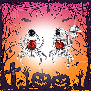 Sterling Silver Spider Stud Earrings Punk Red Cz Halloween Drop Dangle Earring Jewelry Gifts for Women (White)