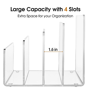 MaxGear Acrylic File Holder 4 Section, Acrylic File Organizer for Desk File Folder Holder File Sorter Vertical Acrylic Desk Organizer for Letter, Document, Notebook, Clear