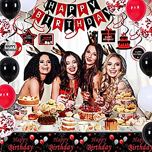 Red and Black Party Decorations, Birthday Decorations for Boys Girls Red Bady Party Supplies for Men Women BirthdayTablecloth Hanging Swirls Decor for 13th 15th 16th 18th 21st