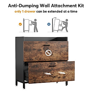 Tribesigns Lateral File Cabinets, 2 Drawer Filing Cabinets for Home Office, Industrial Wood Wide Filing Organization Storage Cabinets for Files Letter/Legal/F4/A4 Size(Rustic Brown)