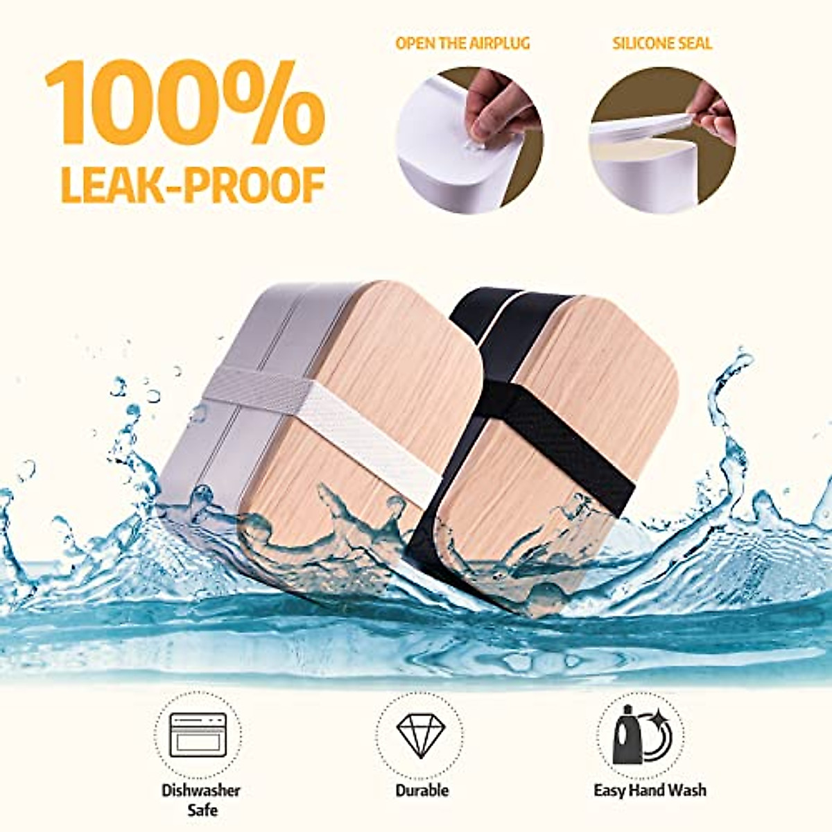 Healfyya Japanese Bento Box with Bag Leakproof Lunch Box with Utensils Stackable Food Containers Includes Sauce Container 54OZ White