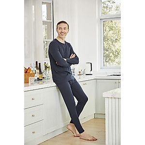 YIMANIE Men's Thermal Underwear Set Long Johns Ultra Soft Top and Bottom Fleece Lined Base Layer Set for Cold Weather Blue