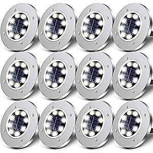 12Pcs Solar Ground Lights Outdoor Waterproof Solar Outdoor Lights,8LED Underground Light Solar Outdoor Lights Landscape Solar Garden Lights In-Ground Lights for Pathway,Yard,Lawn,Driveway White