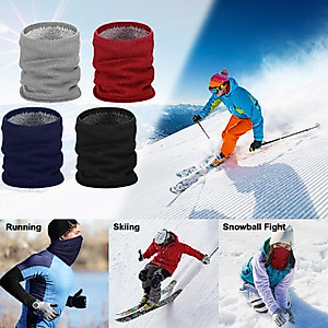Syhood 4 Pieces Winter Neck Warmer Fleece Tube Scarf Thicken Knitted Windproof Bandana for Men and Women (Wine Red, Black, Navy Blue, Light Gray)