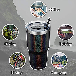 ALOUFEA 30oz Stainless Steel Tumbler, Insulated Coffee Tumbler Cup with Lid and Straw, Double Walled Travel Coffee Mug for Hot & Cold Drinks (Glitter Black, 1 Pack)