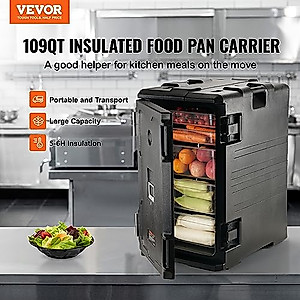 VEVOR Insulated Food Pan Carrier, 109 Qt Hot Box, Black & Mophorn 4 Pack Hotel Pan 3.7" Deep Steam Table Pan