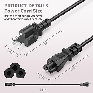 3 Prong Power Cord Replacement Power Cable for Computers, TV, Monitors, Dell, IBM, HP, Asus, Sony, Samsung, Toshiba, Lenovo, Acer, Epson Printer, LG LED LCD Smart 1080p HDTV, 6 Ft AC Cable