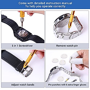 Watch Repair Kit, Ohuhu 192 PCS UPGRADED Heavy Duty Watch Link Removal Battery Replacement Band Tool Kit, Watch Back Remover Tool Professional Watch Repair Opener Tools with PU Leather Bag User Manual