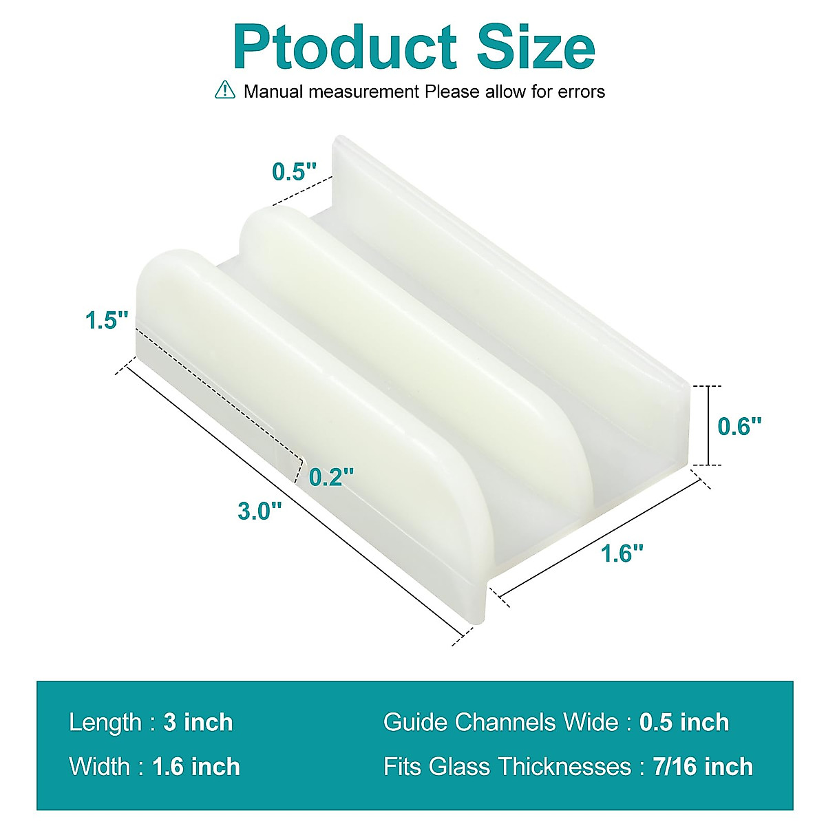 VYH M6219 Sliding Shower Door Bottom Guide for Sliding Shower Door (Top Hung) Shower Door Guide, 1/2 in Channels for Glass Shower Door Plastic Guide（2 Pack