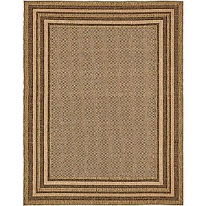 Unique Loom Outdoor Border Collection Area Rug - Multi Border (9' x 12' Rectangle, Light Brown/ Brown)