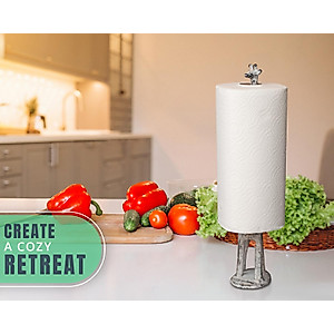 Paper Towel Holder or Free Standing Toilet Paper Holder- Cast Iron Giraffe Paper Holder - Decorative Bathroom Toilet Paper Holder or Stand Up Paper Towel Holder - Antique White by Comfify