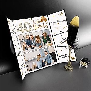 DARUNAXY Black Gold 40th Birthday Party Decorations, Happy 40th Birthday Alternative Signature Guest Book for Men Women 40 Years Old Table Sign Picture Frame Gift 40 Birthday Card Board Party Supplies