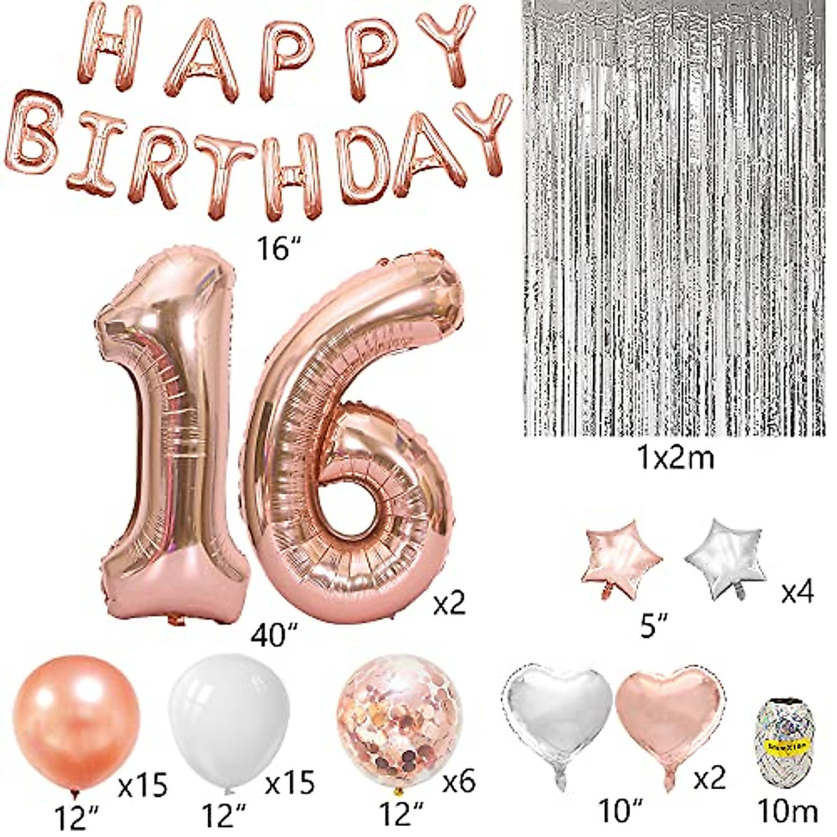 NORTHERN BROTHERS 16th Birthday Decorations for Her, Sweet 16 Birthday Balloons Rose Gold 16 Birthday Party Decorations for Women Happy 16th Birthday Gifts for Girls
