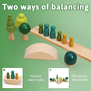 Promise Babe Wooden Tree Toys Balance Toys Wooden Peg Dolls Preschool Learning Educational Montessori Toys, Natural Woodland Trees Creative Accessories for Home Decor