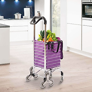 Cutycaty Folding Shopping Cart, Urban Stair Climbing Cart Grocery Laundry Shopping Handcart with 8 Wheels, Stainless Steel Portable Rolling Cart Utility Carts for Groceries Pantry(35L, Purple)
