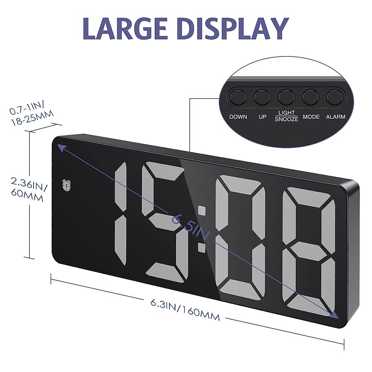 OQIMAX Digital Alarm Clock for Teens, Alarm Clocks with Large LED Display, USB/Battery Powered LED Desk Clock with Temperature Snooze 3 Adjustable Brightness Voice Control 12/24H for Bedrooms Kids