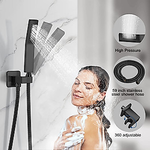 JOMEOO 12 Inch Matte Black Shower System, Wall Mounted High Pressure Rain Shower Head with Handheld Sprayer, Bathroom Luxury Black Shower Head Shower Faucet Set Rough in Valve Body and Trim