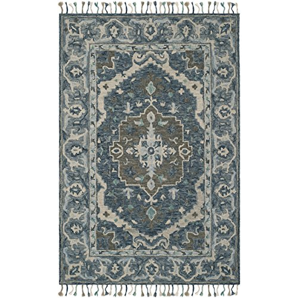 SAFAVIEH Aspen Collection 3' x 5' Dark Blue/Grey APN230A Handmade Boho Braided Tassel Wool Area Rug