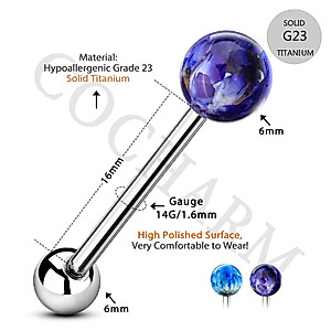 COCHARM 2pcs G23 Solid Titanium Tongue Rings for Women Purple Blue Flower Tongue Piercing Jewelryy Tongue Ring 14g Tongue Ring Tongue Bar Tongue Piercing Tongue Barbells